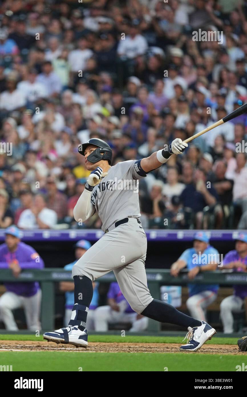 Denver, USA. 23rd May, 2025. May 23 2025: New York right fielder Aaron ...