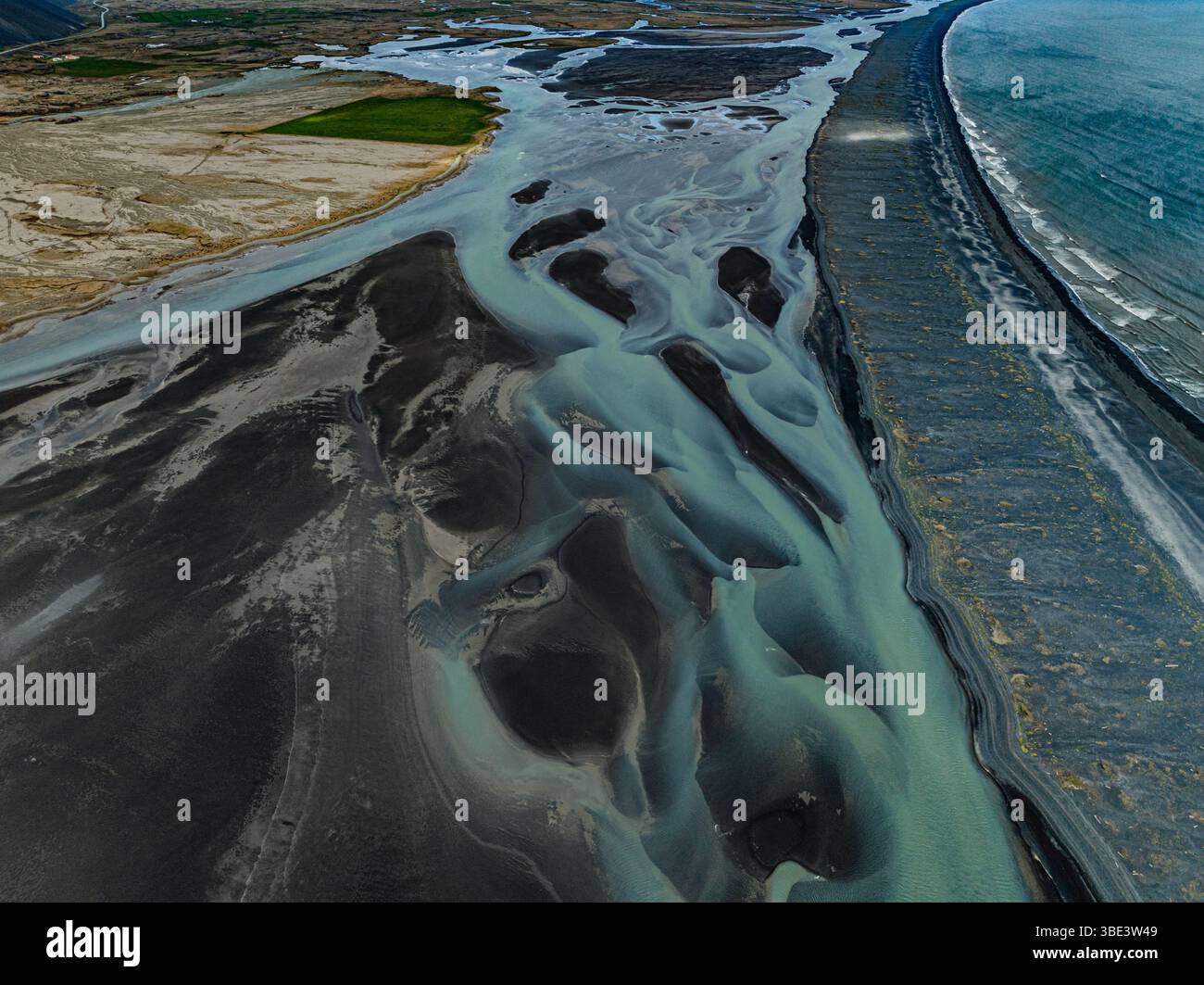 Aerial view of Fjorur beach with glacial rivers in East Iceland Stock ...
