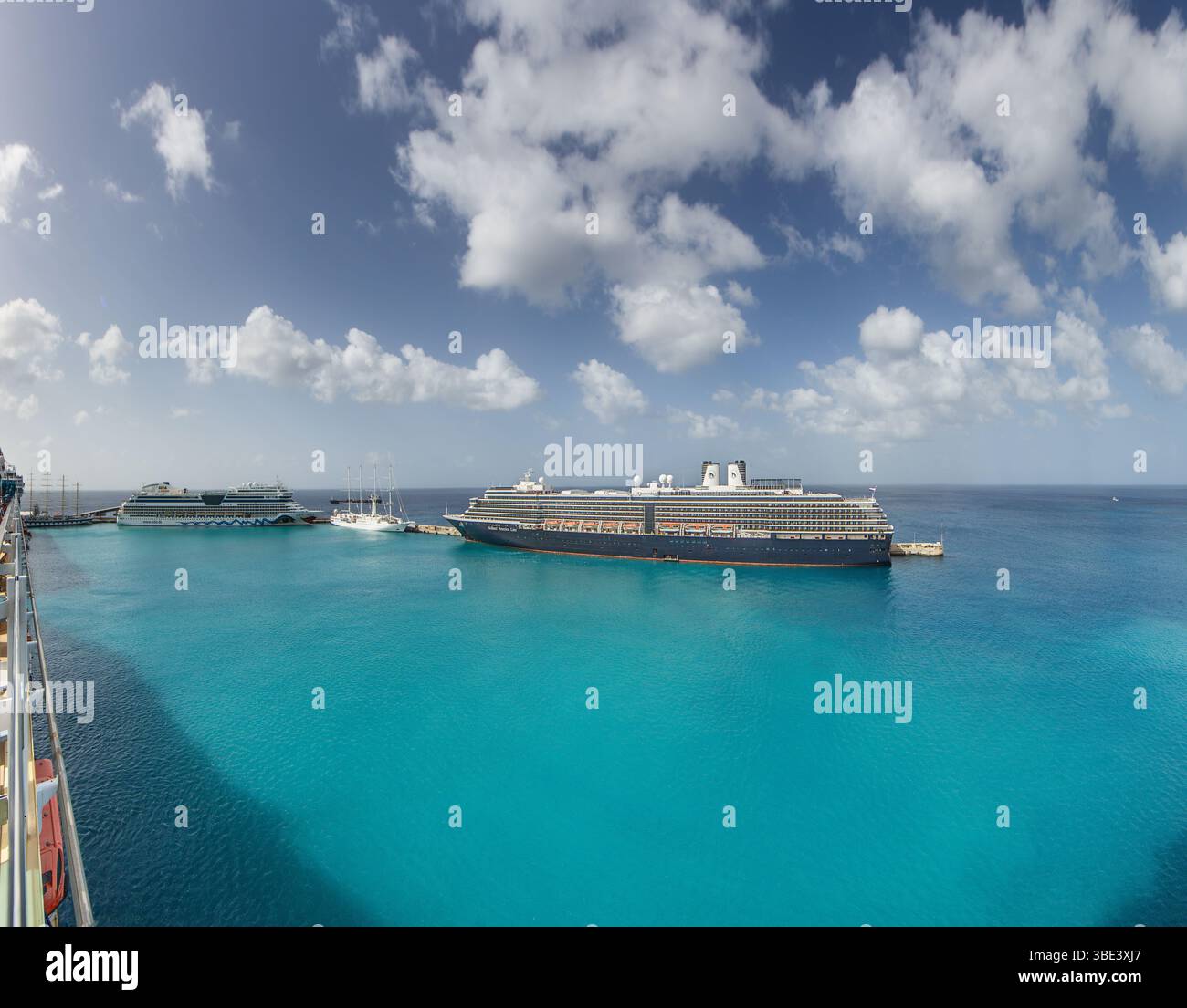 Oil spill in the turquoise waters of Bridgetown harbor Barbados showing ...