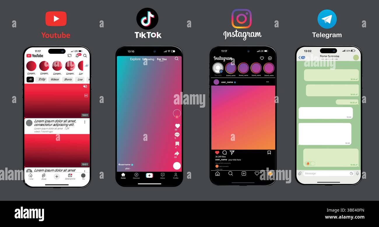 Instagram, YouTube, TikTok, whatsapp UI mockup 2025. Instagram post ...