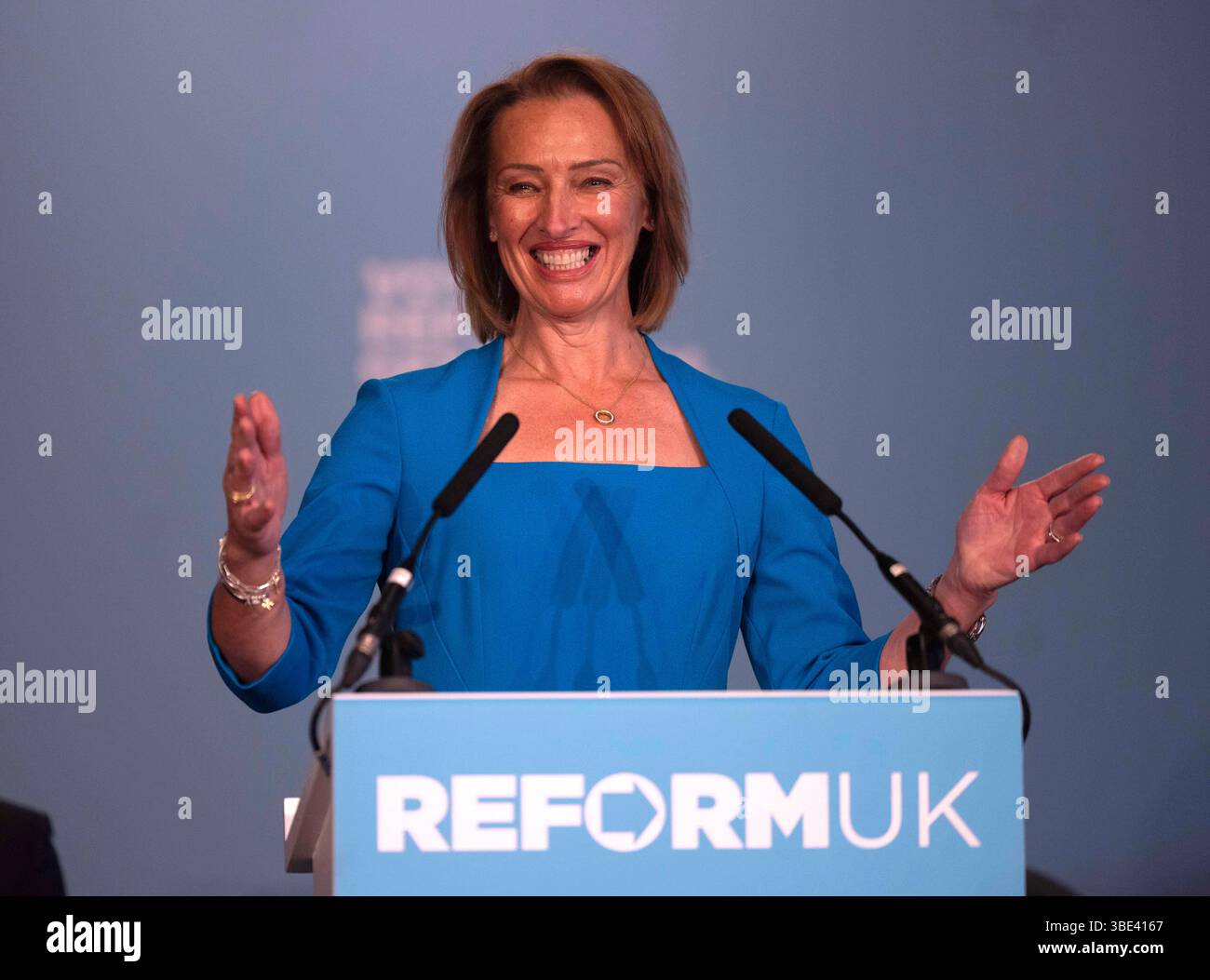 London, UK. 27th May, 2025. Reforms latest MP, Sarah Pochin, makes a ...
