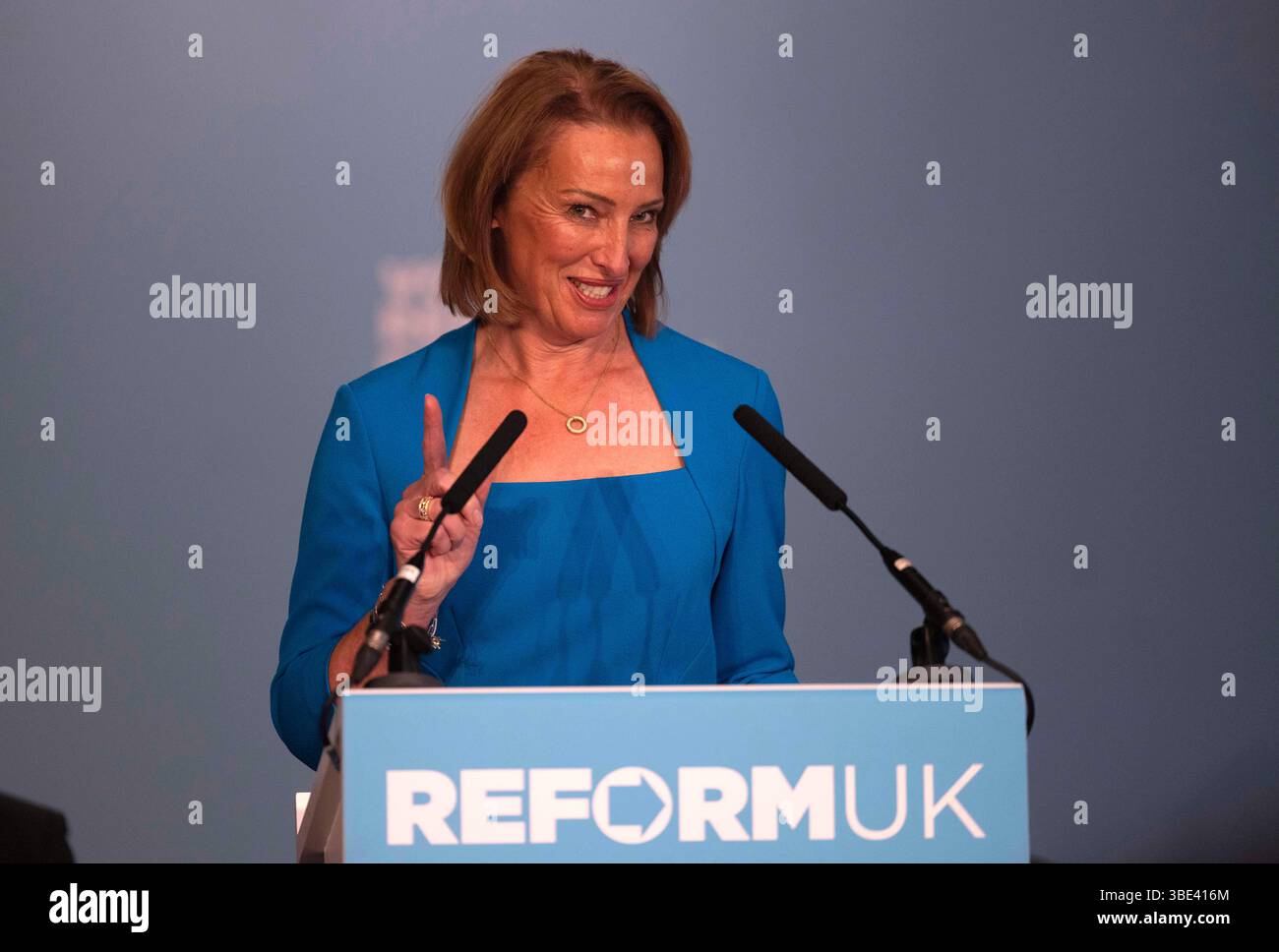 London, UK. 27th May, 2025. Reforms latest MP, Sarah Pochin, makes a ...