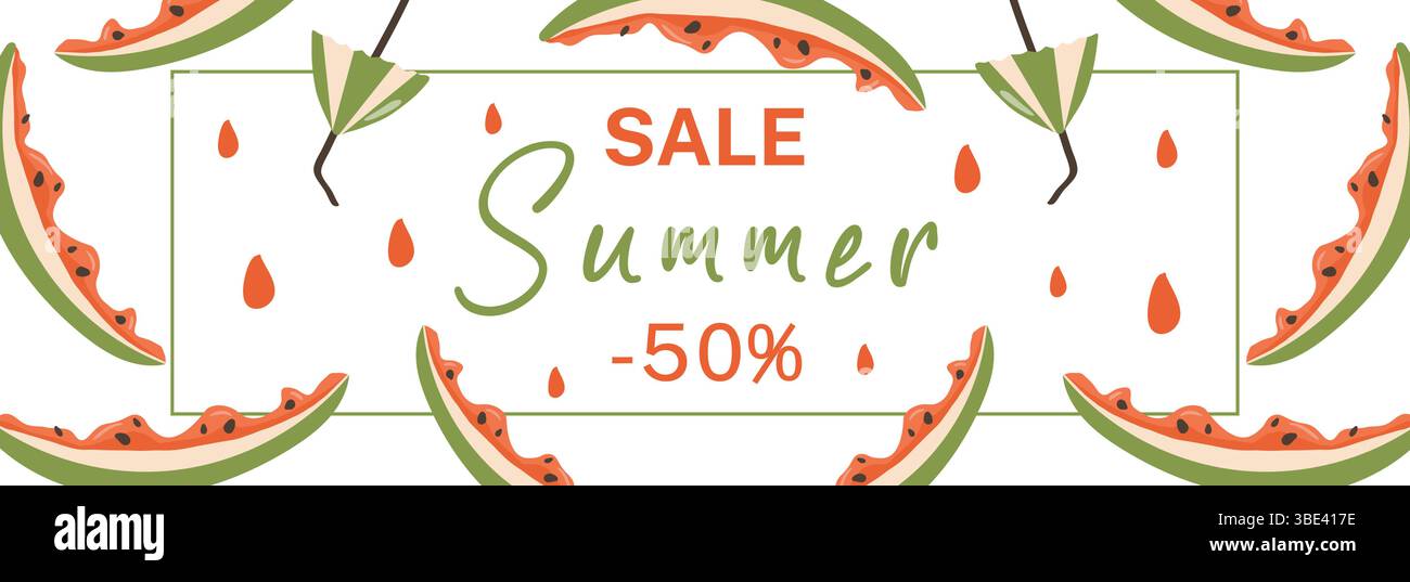 Summer Sale design with Watermelon slices and drops of fruit juice. A ...