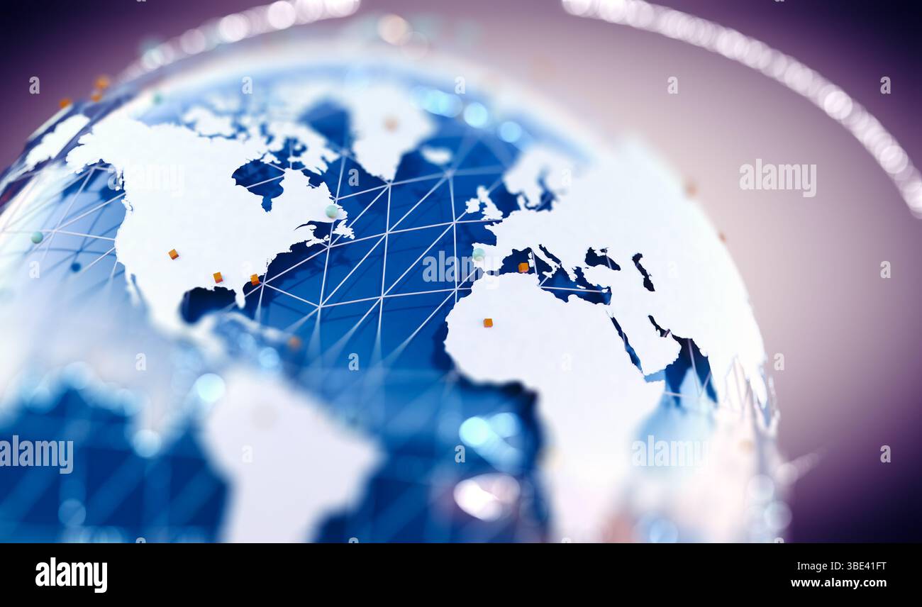 3d illustration of networking and internet concept and globe wold map ...