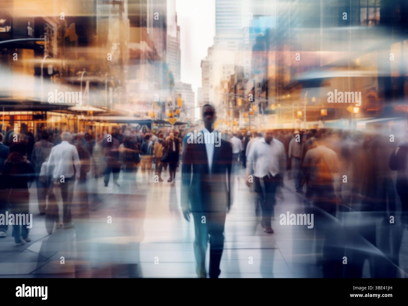 Blurred defocused of unrecognized crowd people in the city street.Crowd ...