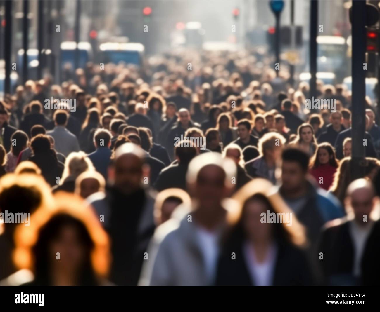 Blurred defocused of unrecognized crowd people in the city street.Crowd ...