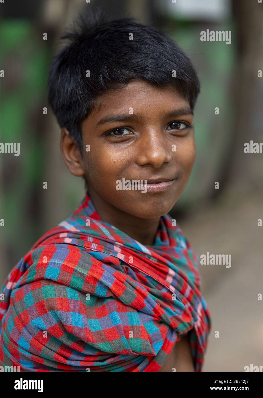Portrait of a bangladeshi boy with a scarf, Dhaka Division, Shivalaya ...