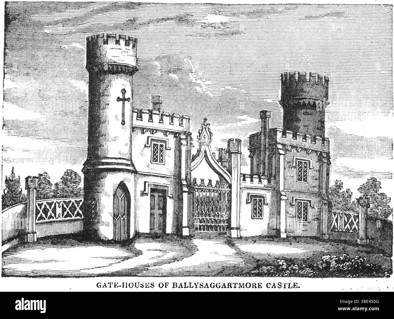 Gate-Houses of Ballysaggartmore Castle, Near Lismore, 1834 Stock Photo ...
