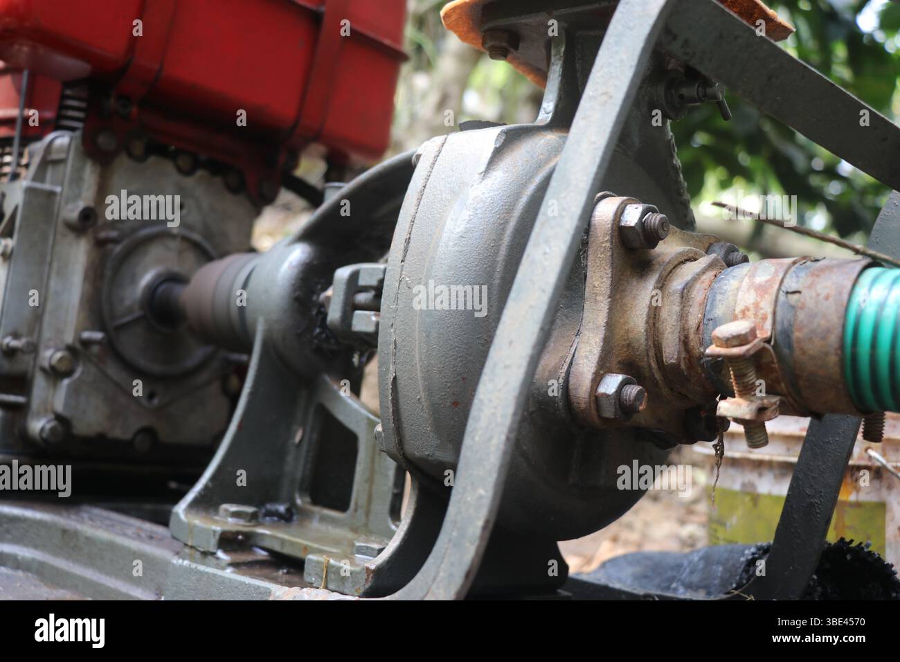 Motor shaft from a diesel engine connected to centrifugal water pump ...