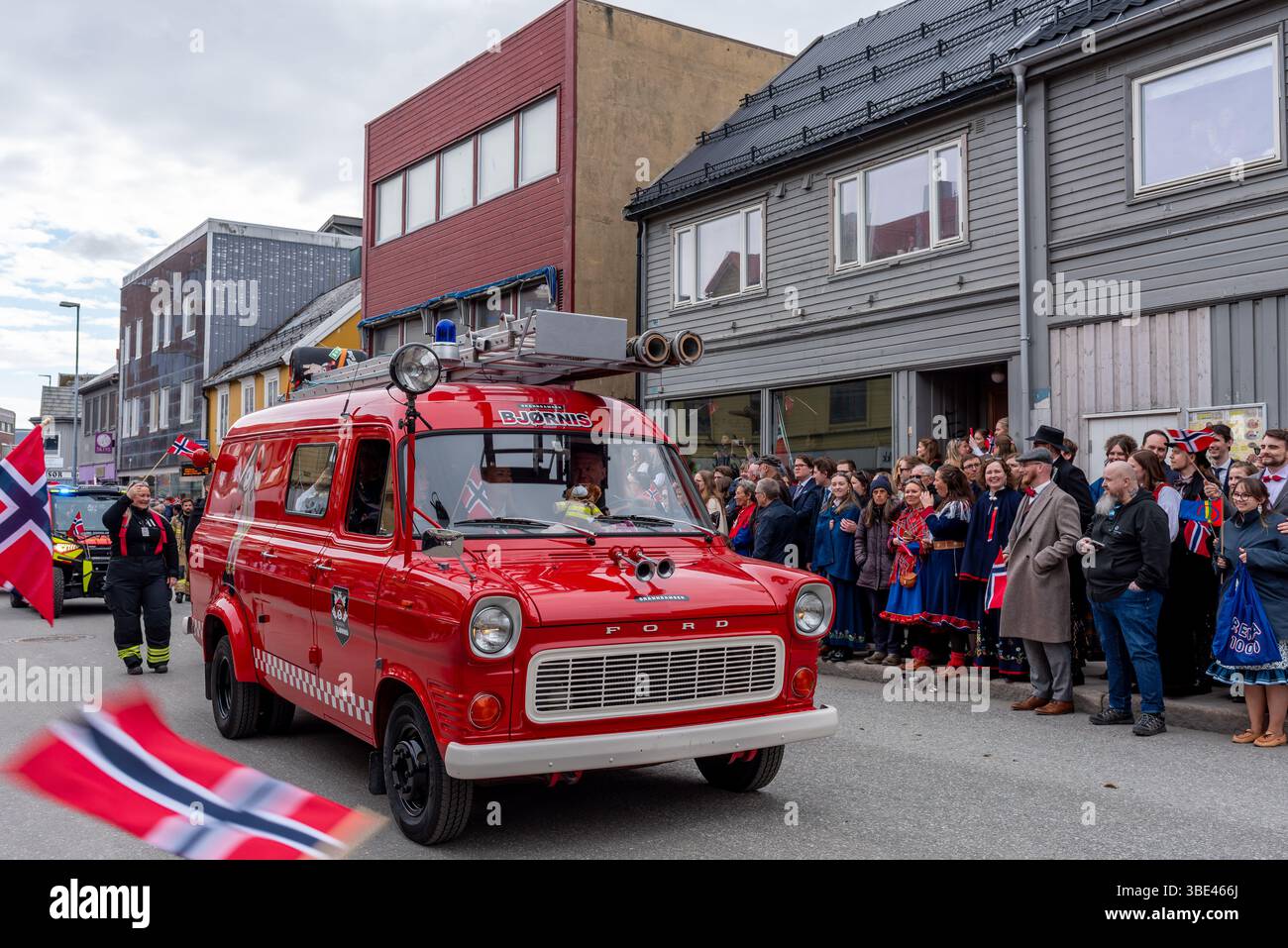 Old fire brigade truck in the parade for the celebration of ...