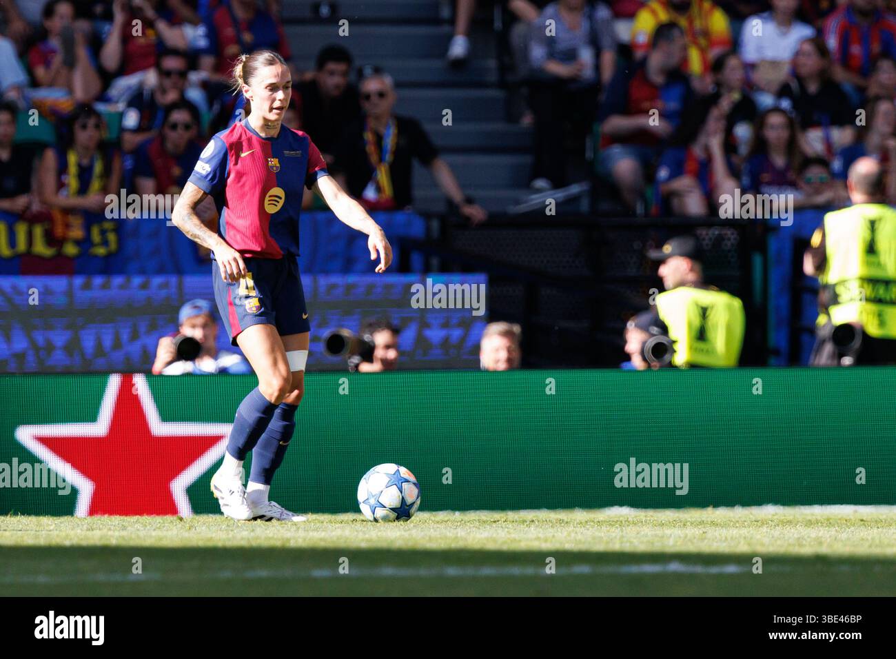 Maria Leon seen during UEFA Womens Champions League 2025 final game ...