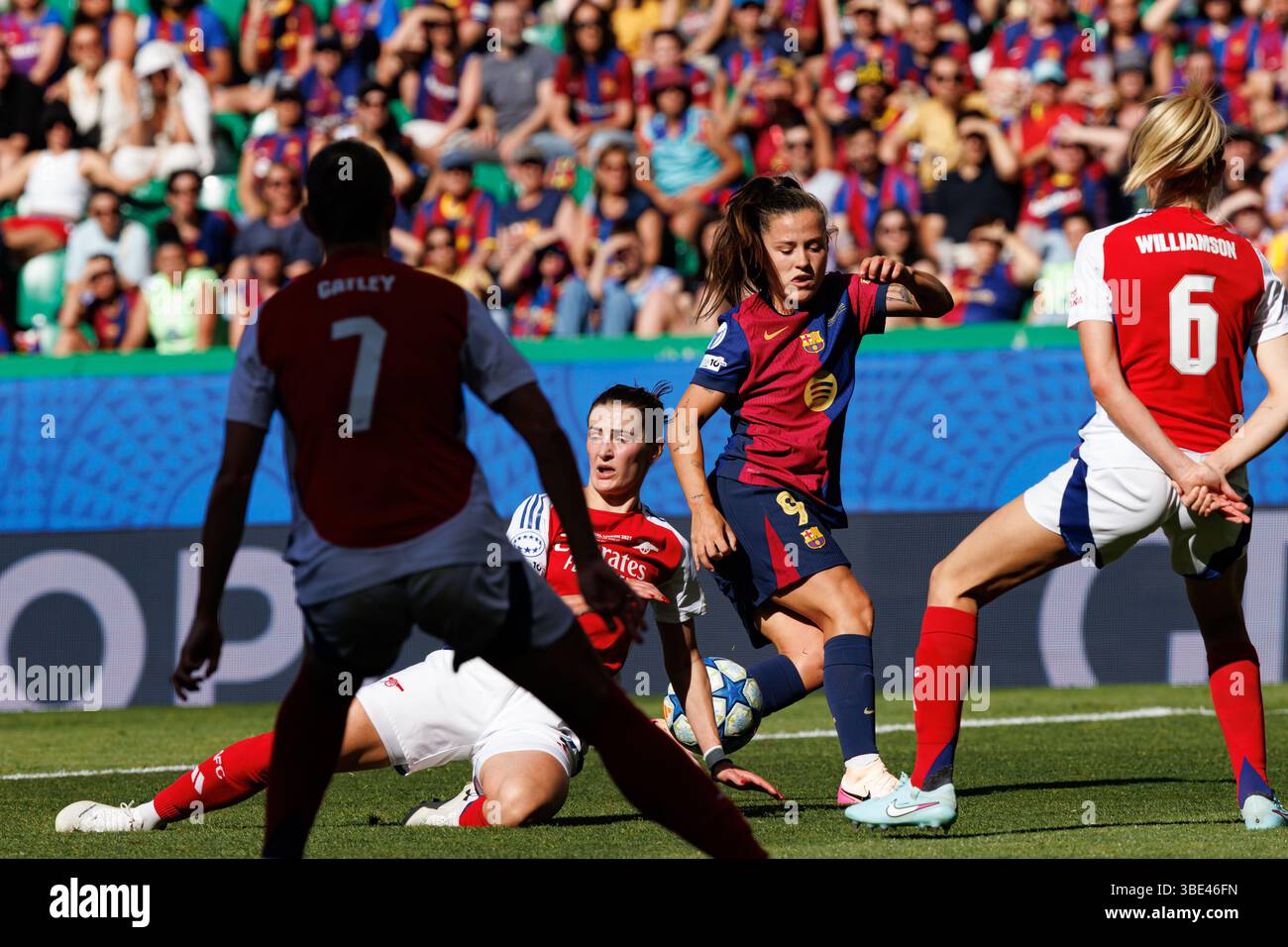 Claudia Pina and Emily Fox seen during UEFA Womens Champions League ...