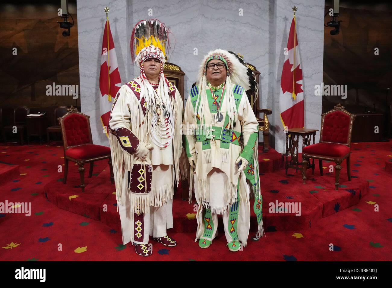 Siksika Nation Chief Ouray Crowfoot, left, and and Elder Leonard Weasel ...