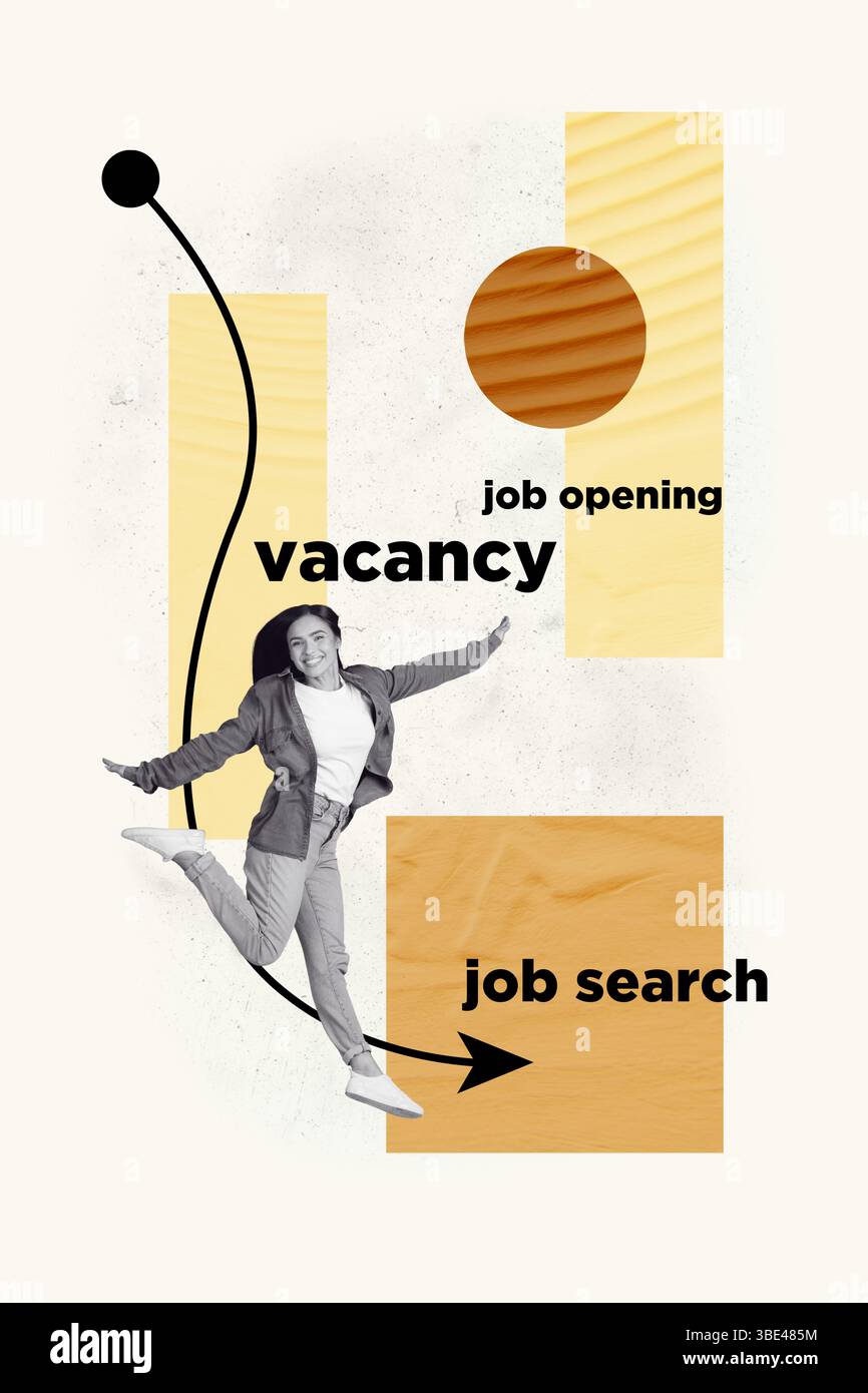 Vertical image sketch 3d collage poster of happy employee girl guy ...