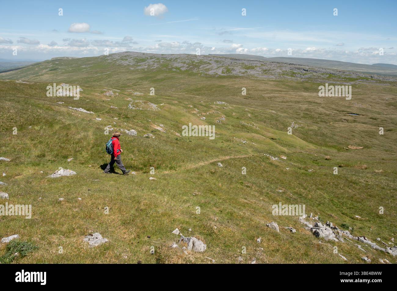 Man descending Foel Fraith towards Garreg Las, Black Mountain, Wales ...