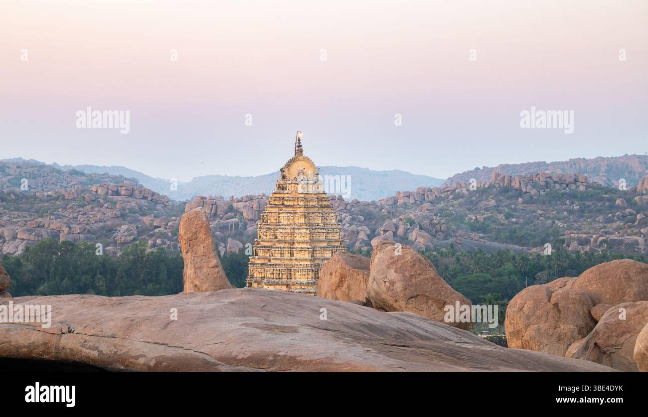 Virupaksha temple with boulders in Hampi, Hemakuta Hill, South India ...