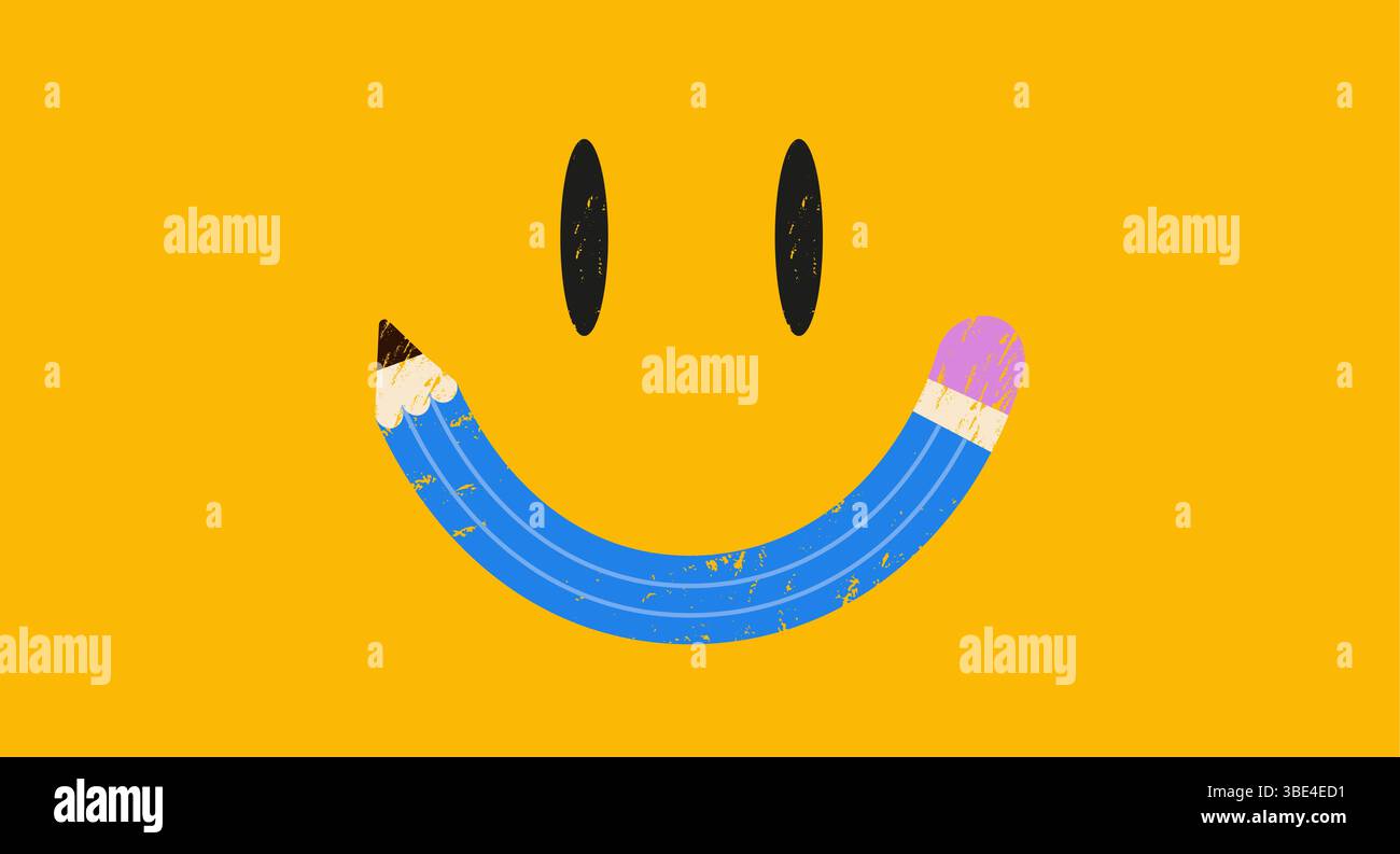 Back to School smiley face with pencil shaped like a smile Stock Vector ...