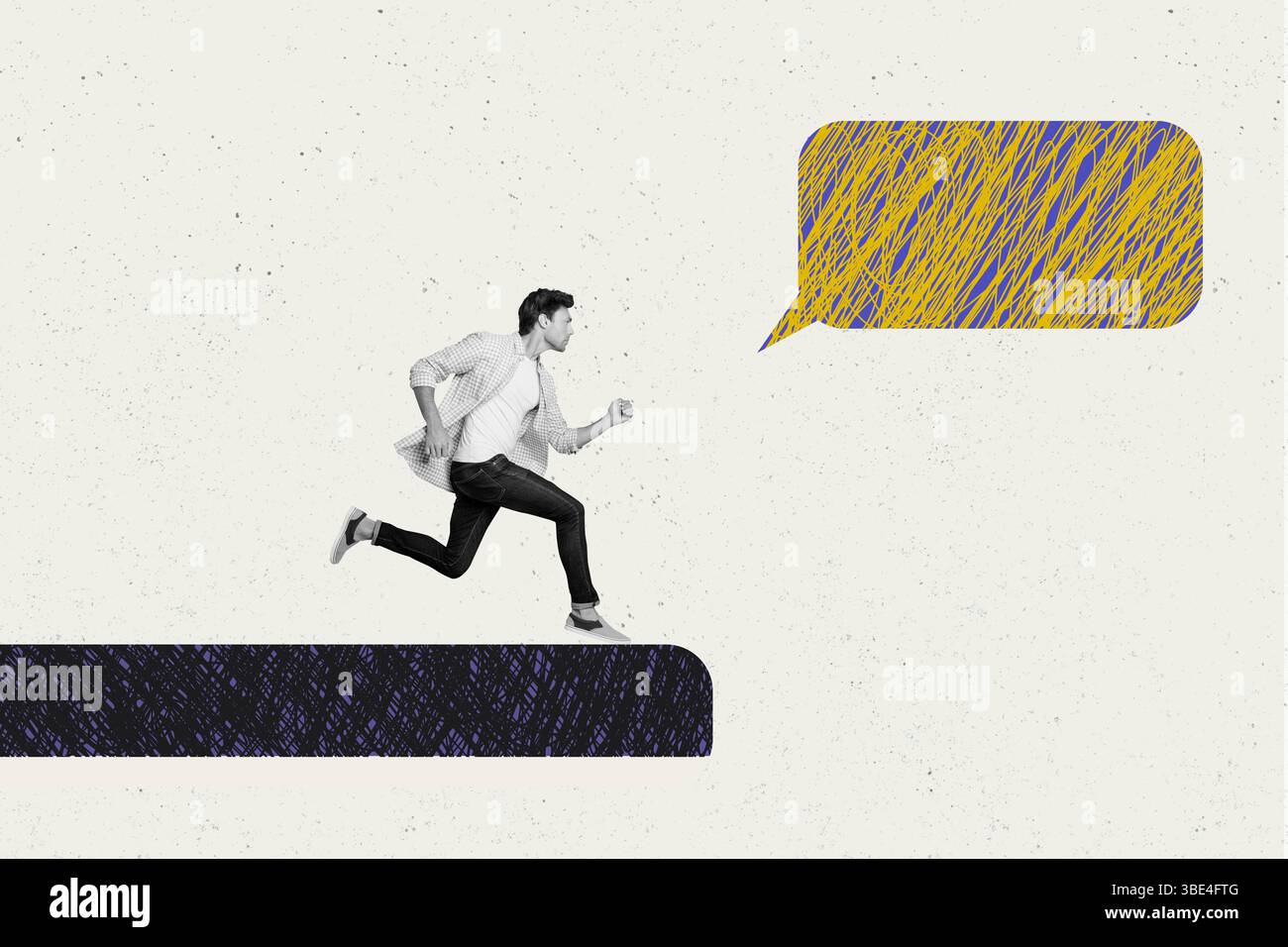 Collage of person running with speech bubble representing thoughts ...