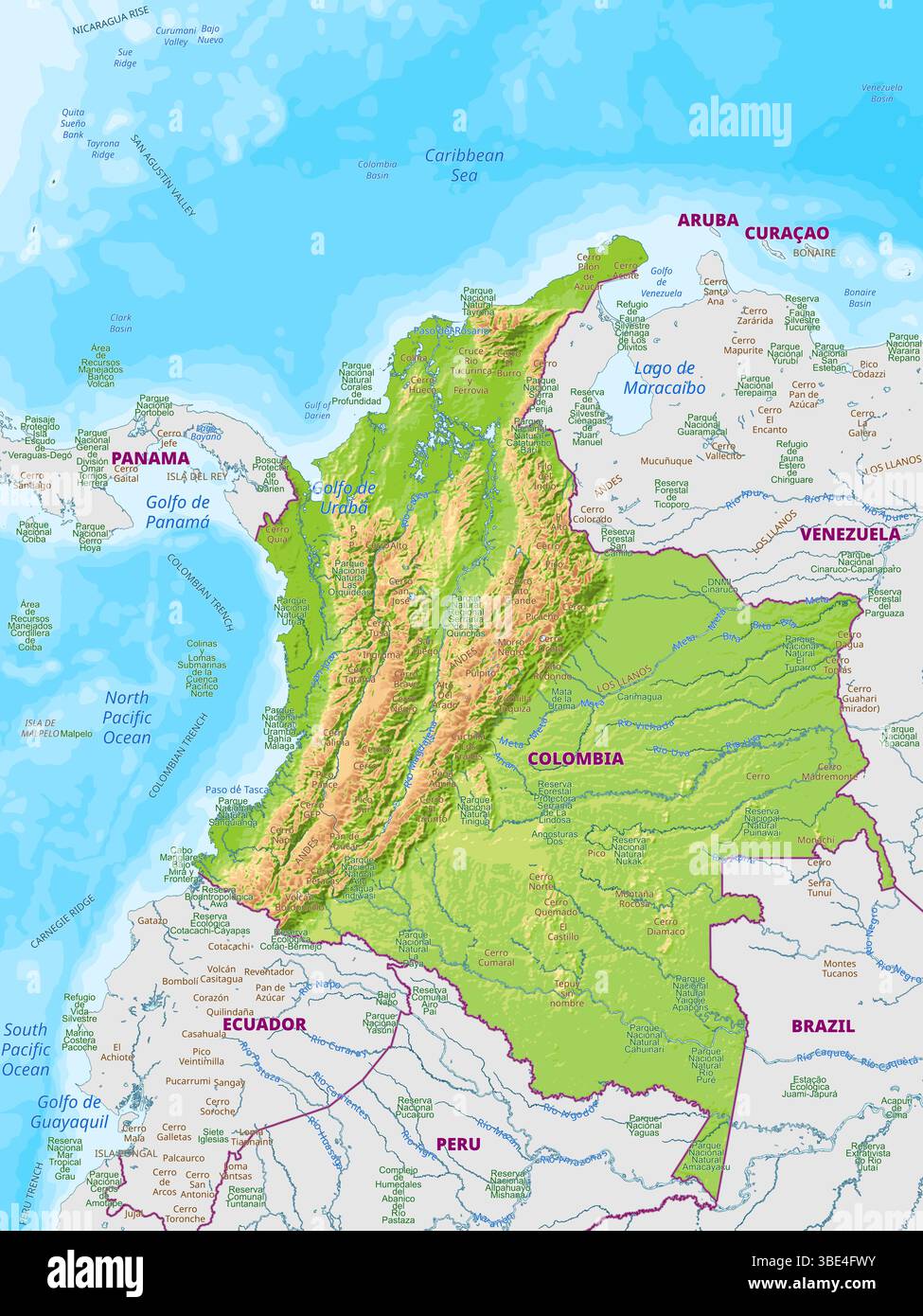 Detailed physical map of Colombia Stock Vector Image & Art - Alamy