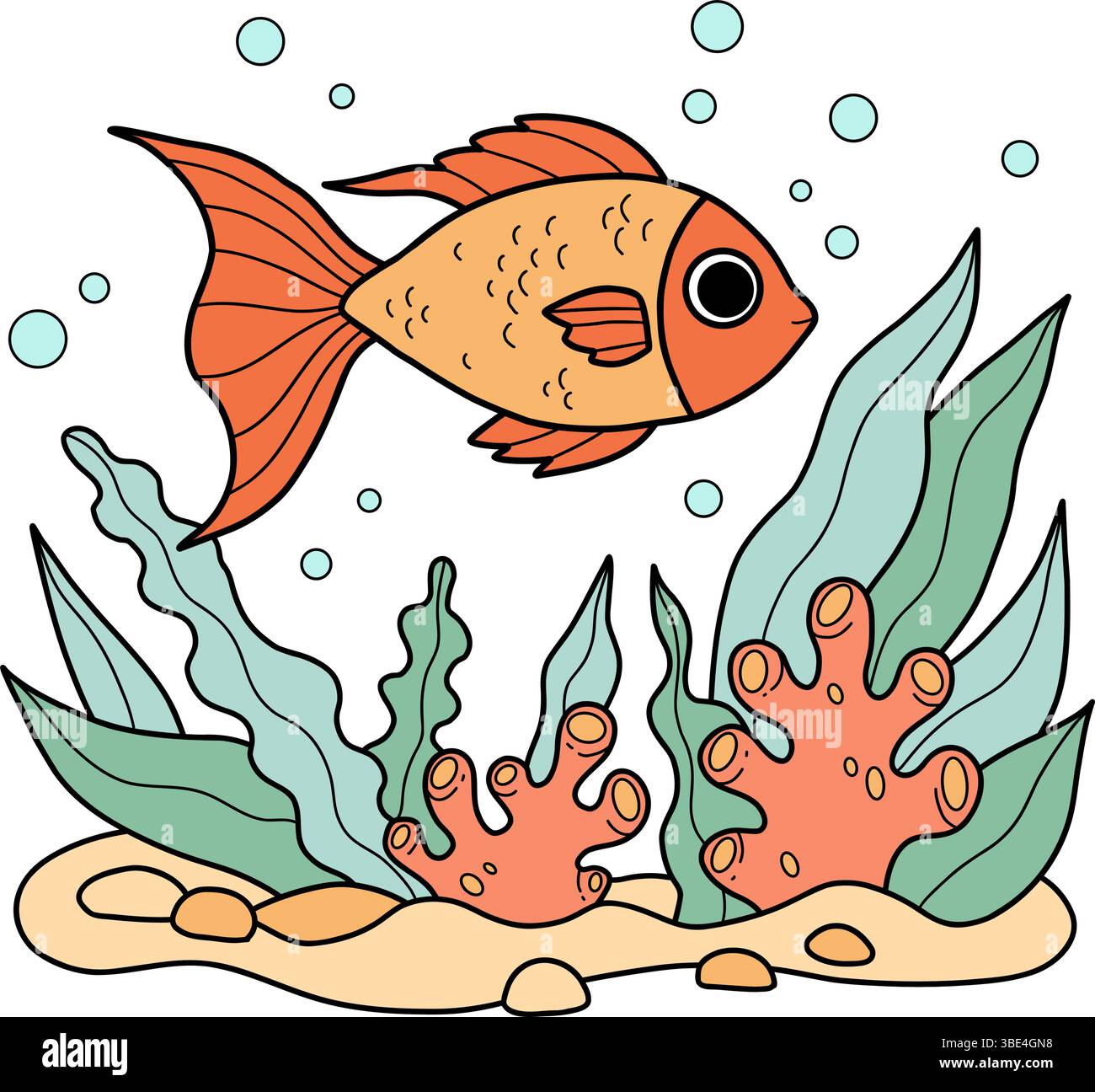 Tropical Fish swim among seaweed on seabed. Goldfish and Underwater ...