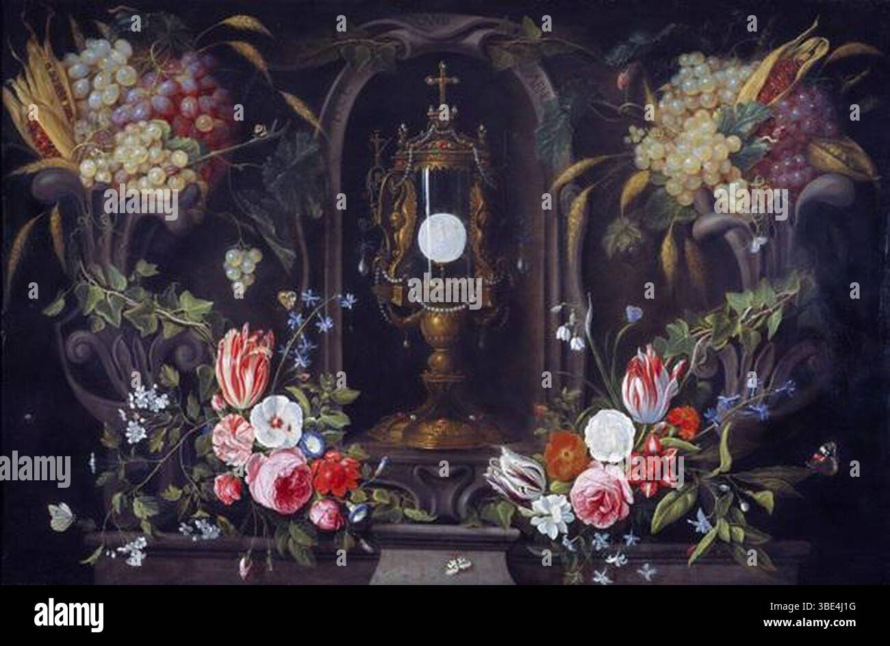 Jan van Kessel - Still Life of Flowers and Grapes encircling a ...