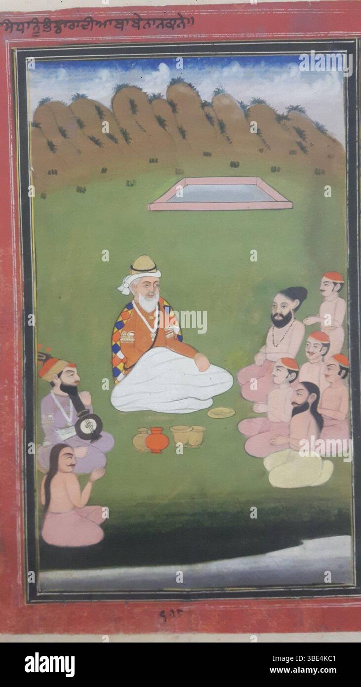 Janamsakhi depiction of Guru Nanak and Bhai Mardana with Hindus Stock ...