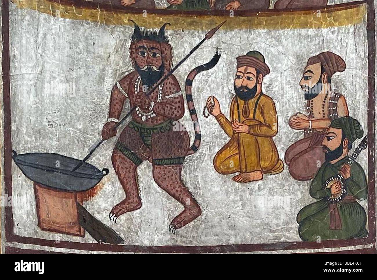 Janamsakhi mural painting depicting a scene from Guru Nanak's life, specifically the Kauda the ...