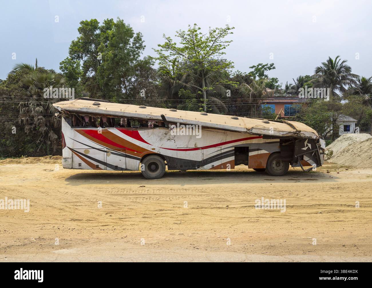 Collapse passenger bus on the road, Chittagong Division, Bijoynagar ...