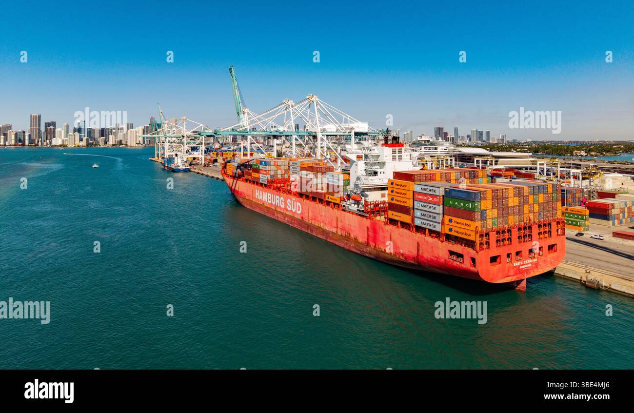 Miami, Florida, USA - March 20, 2025: Cargo Hamburg Sud ship services ...