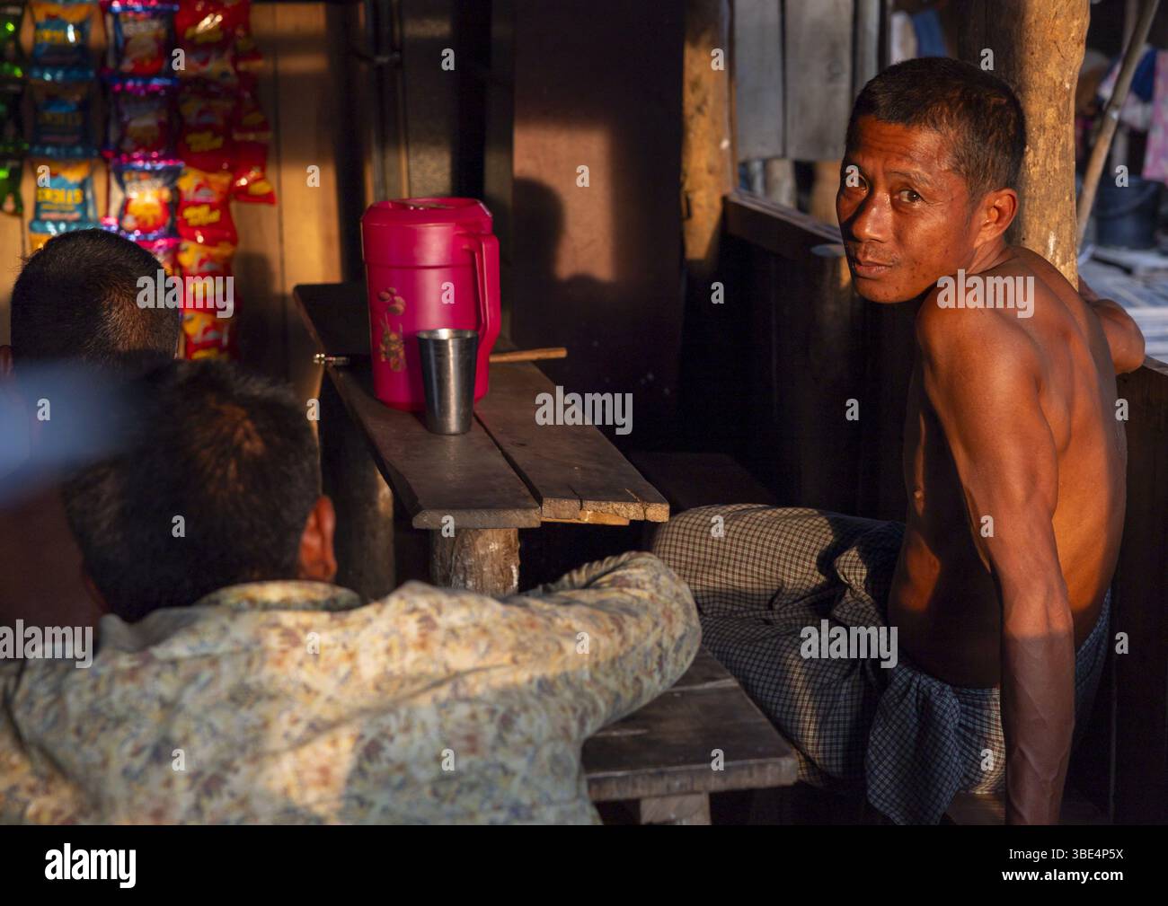 Marma ethnic group men in a bar, Chittagong Division, Rowangchhari ...