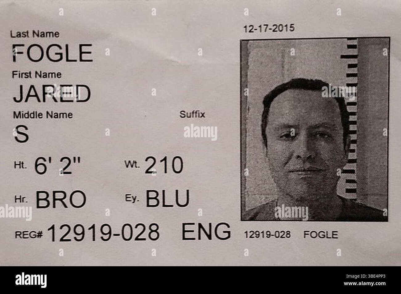 Jared Fogle Prison ID Stock Photo - Alamy