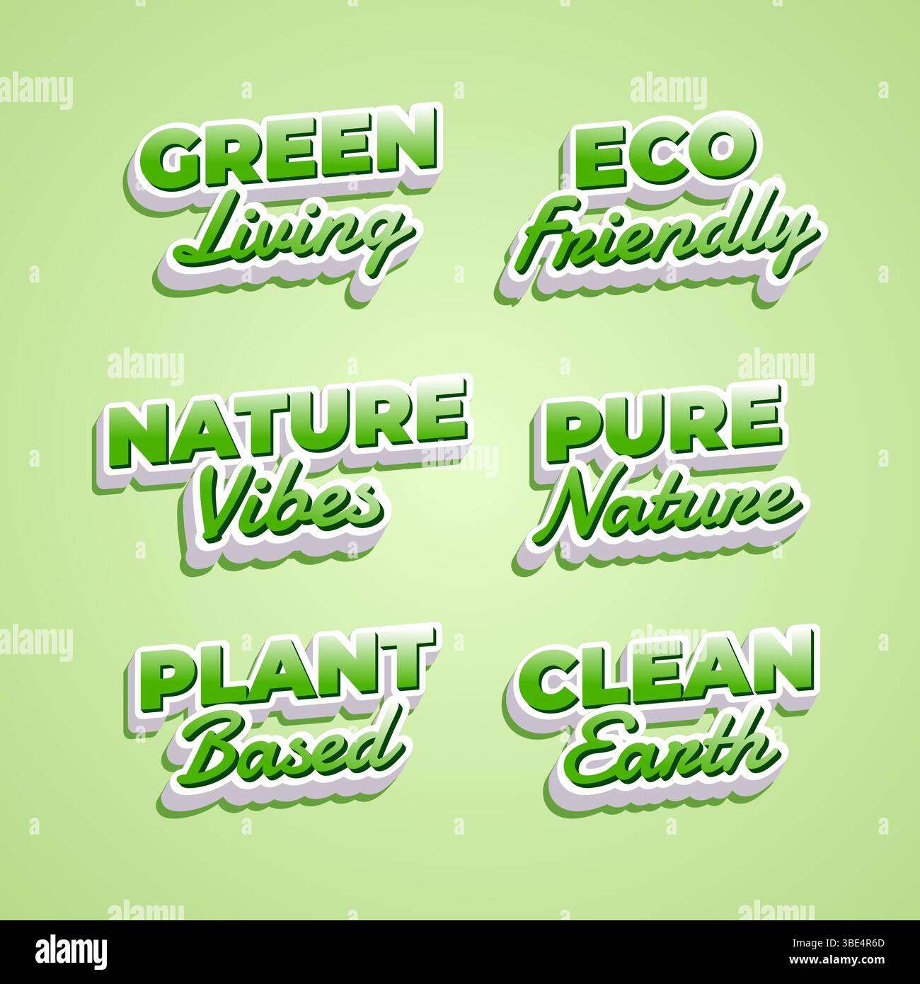 Set of green eco themed text designs with shadow style and smooth font ...
