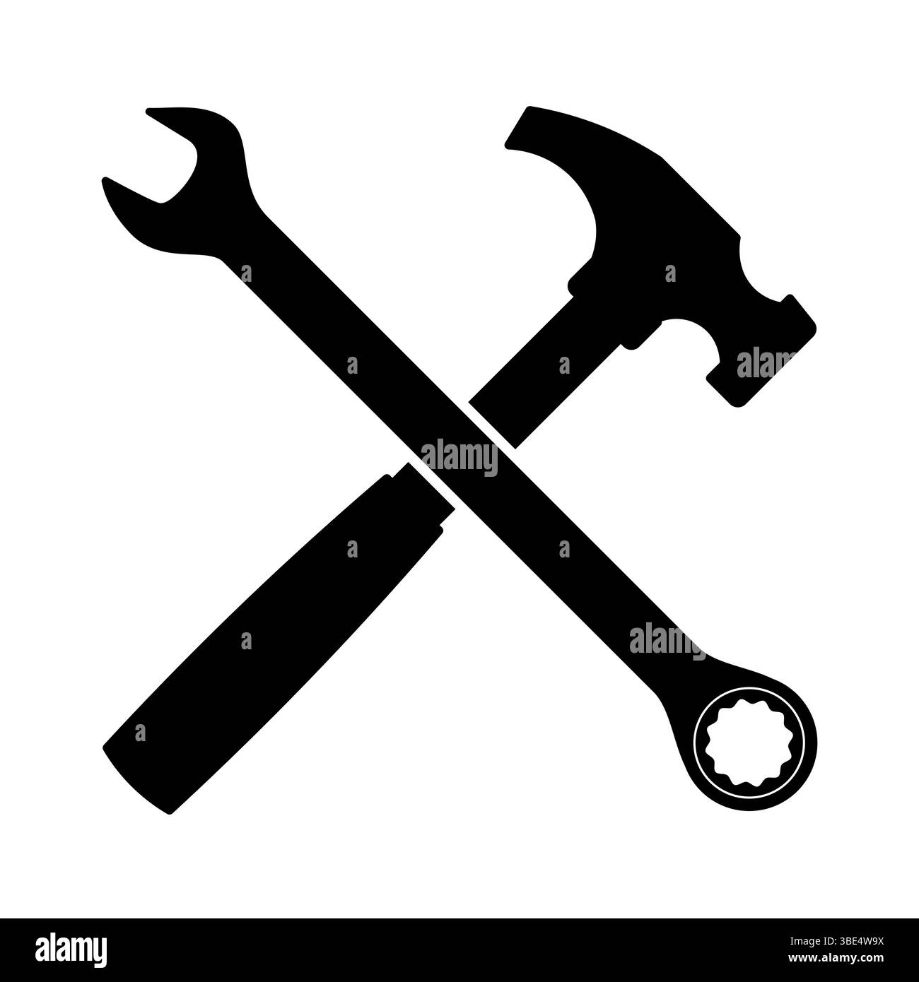 Wrench and Hammer Icon. Black Silhouette Vector of a wrench and a ...