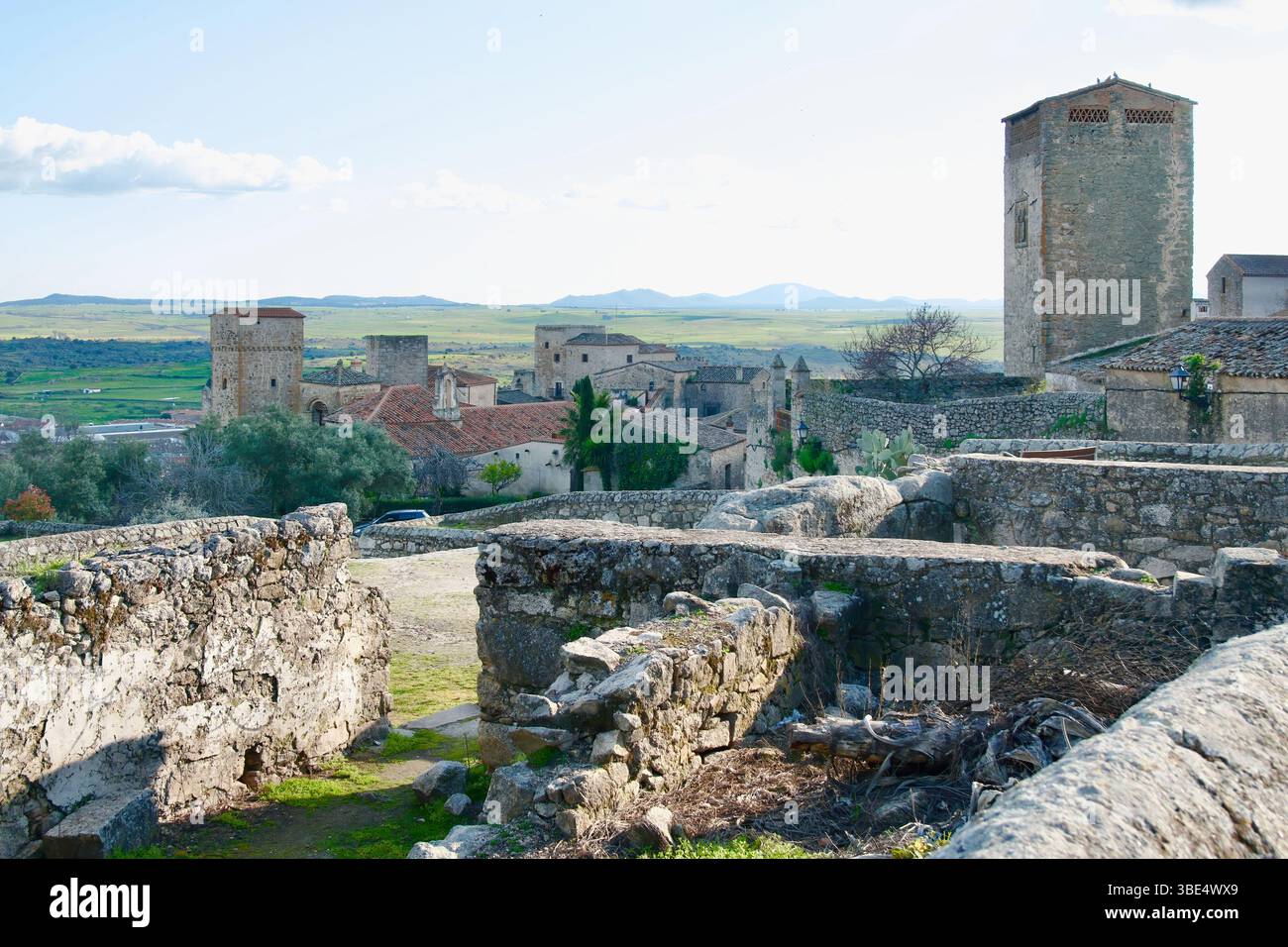 Landscape view from the medieval Alcazaba with the tower of the palacio ...