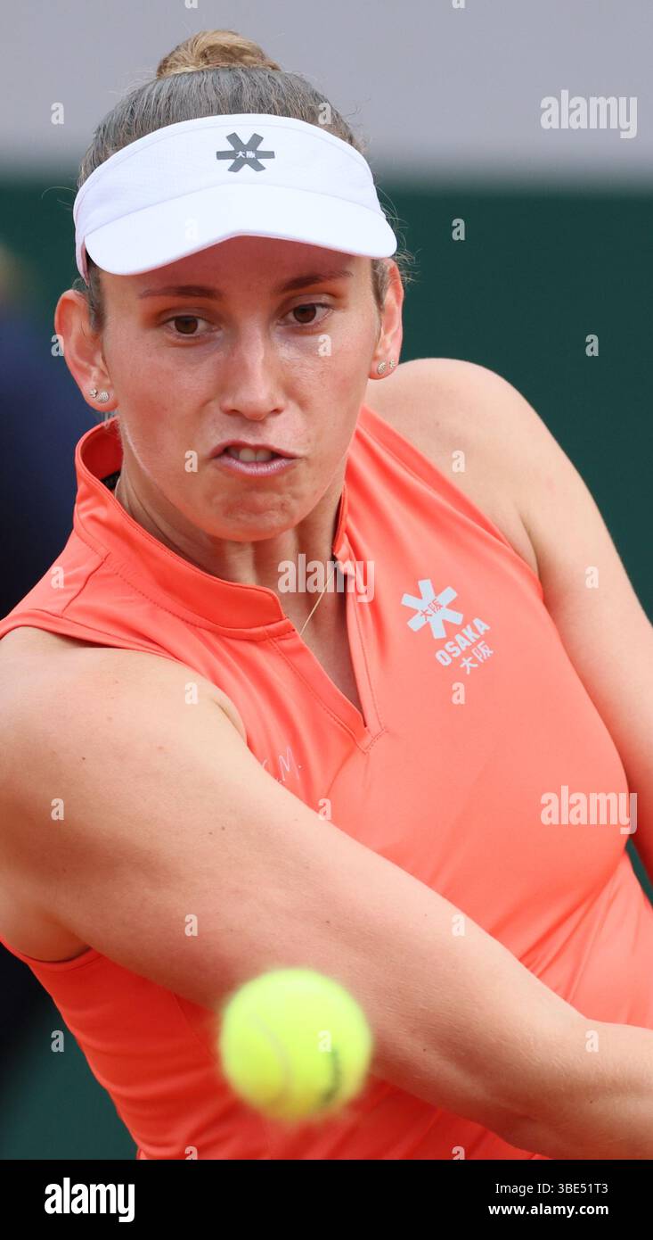 Paris, France. 27th May, 2025. Belgian Elise Mertens pictured in action ...