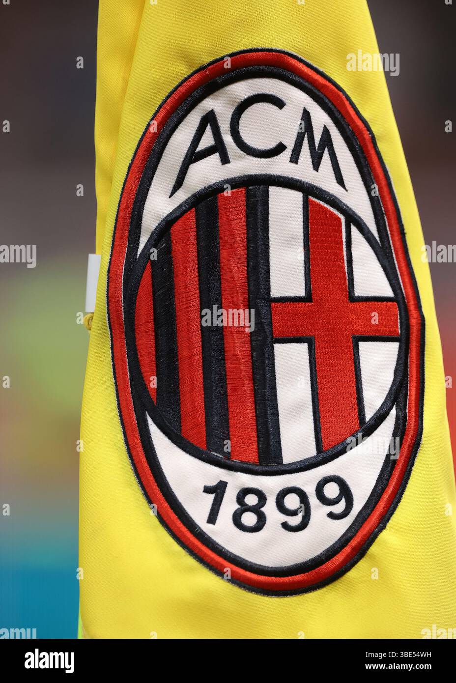 Milan, Italy. 24th May, 2025. The AC Milan club crest is seen on a ...