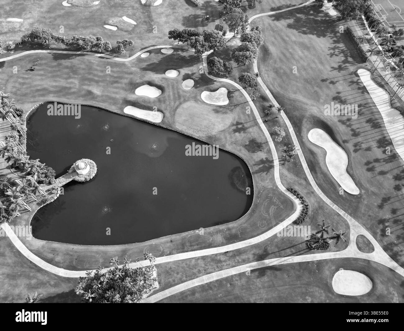 Aerial view on Miami downtown area of park and lake at Biscayne Bay in ...