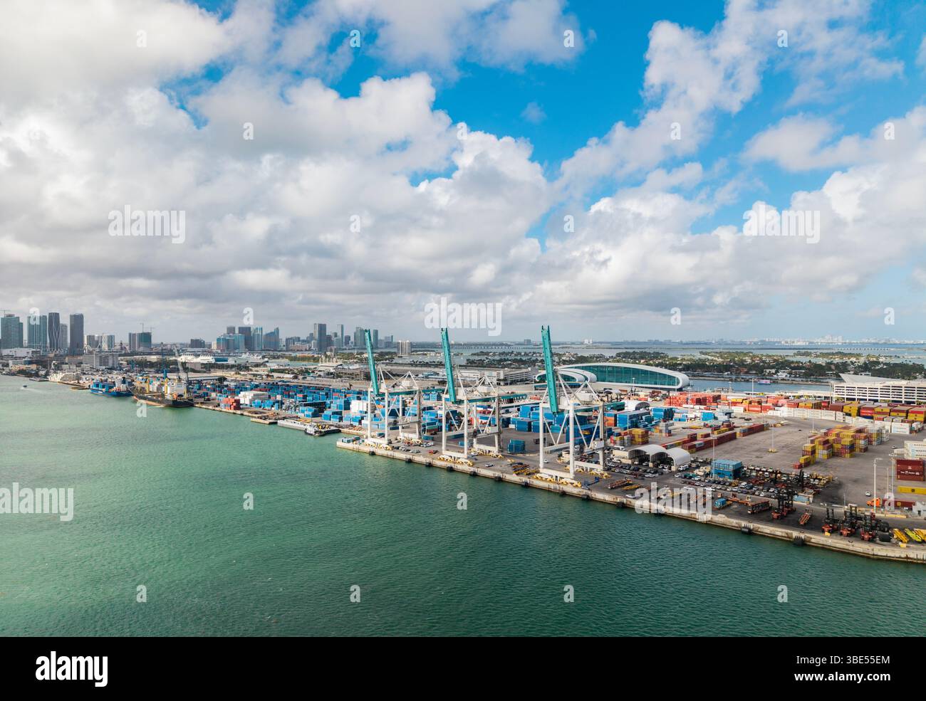 Miami, Florida - February 12, 2025: Aerial Miami port with cargo ...