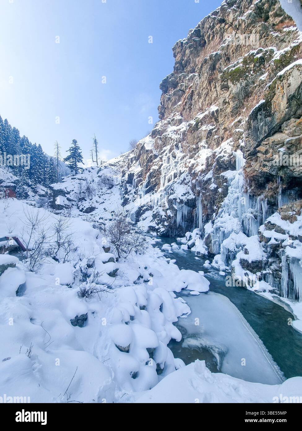 frozen Drung waterfall in Tanmarg Gulmarg Kashmir a popular tourist ...