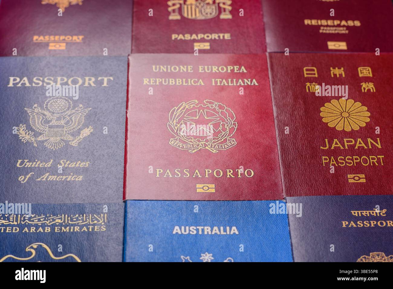 Passports of citizens of different countries of the world, background ...