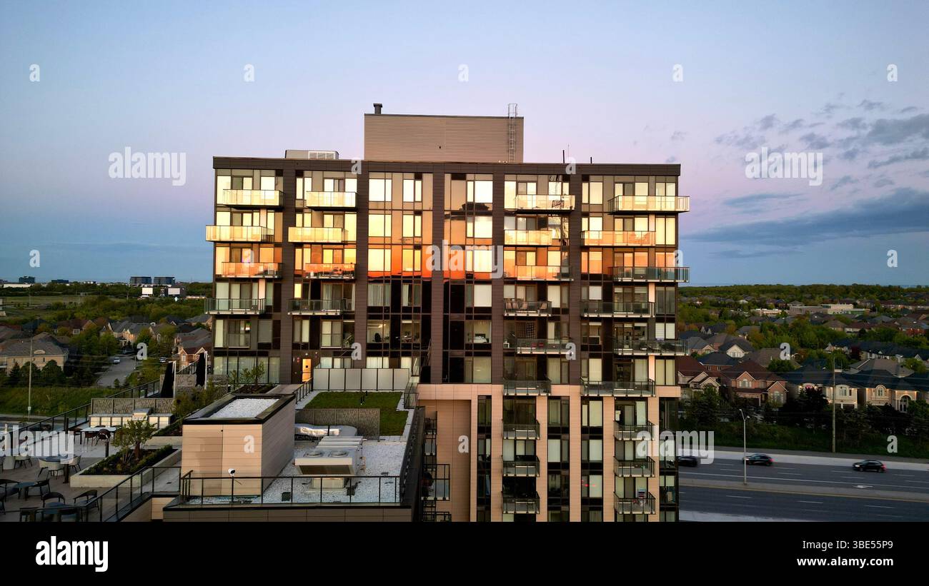 Oakville, Ontario / Canada - May 2025: Aerial views of residential zones under construction ...