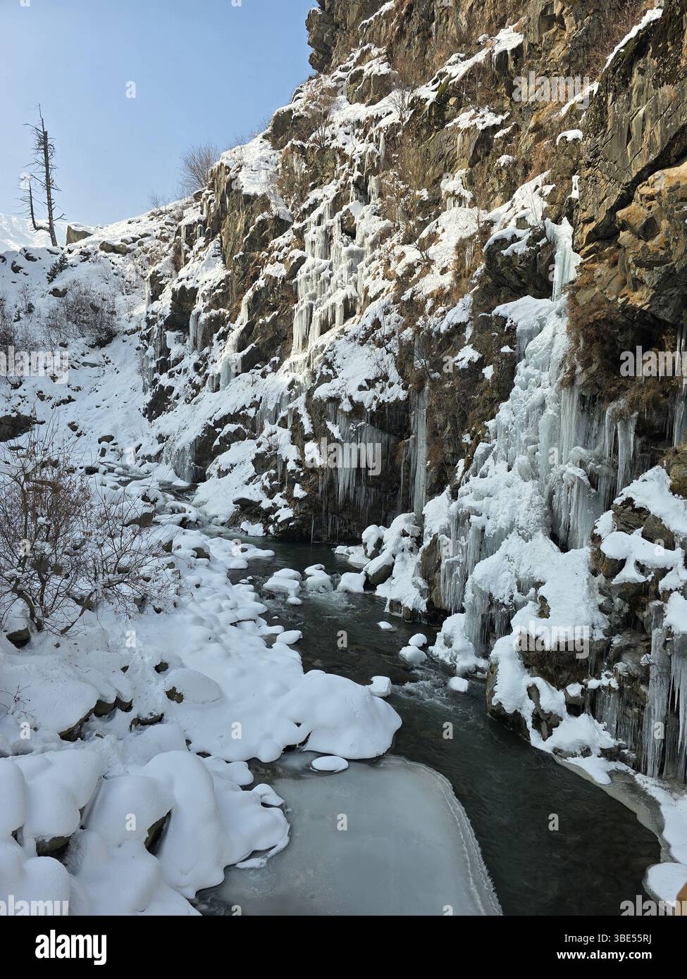 frozen Drung waterfall in Tanmarg Gulmarg Kashmir a popular tourist ...