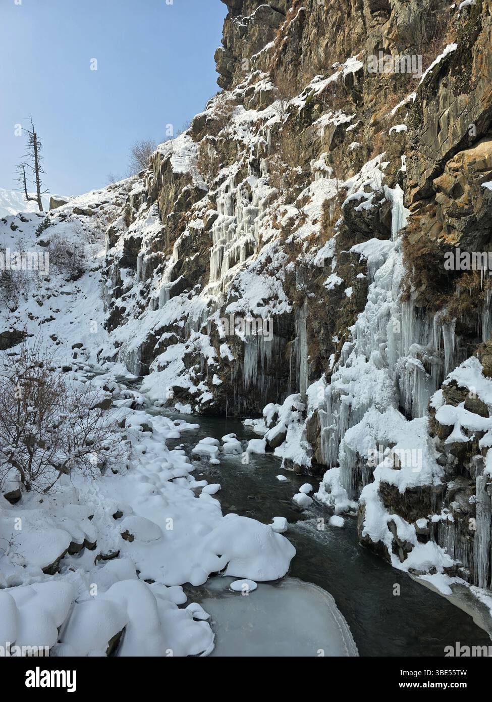 frozen Drung waterfall in Tanmarg Gulmarg Kashmir a popular tourist ...