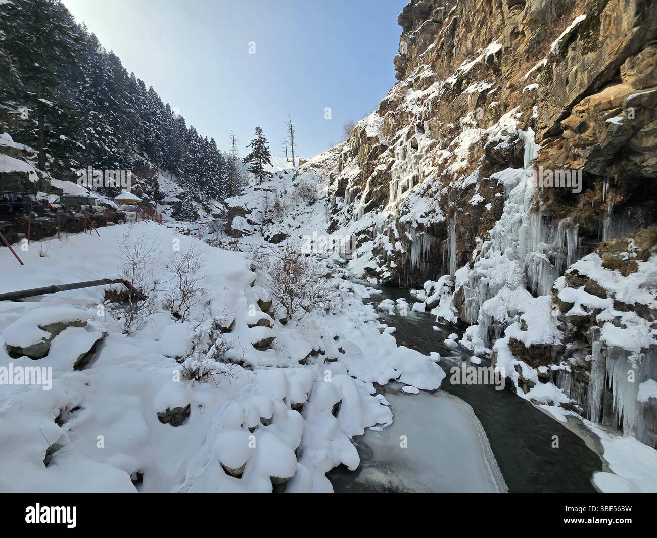 frozen Drung waterfall in Tanmarg Gulmarg Kashmir a popular tourist ...