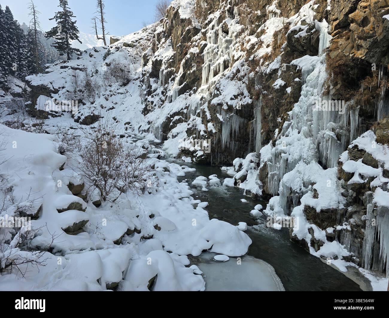 frozen Drung waterfall in Tanmarg Gulmarg Kashmir a popular tourist ...