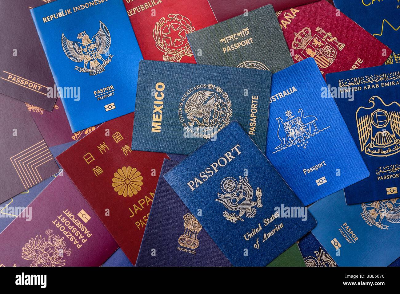 Passports of citizens of different countries of the world, background ...