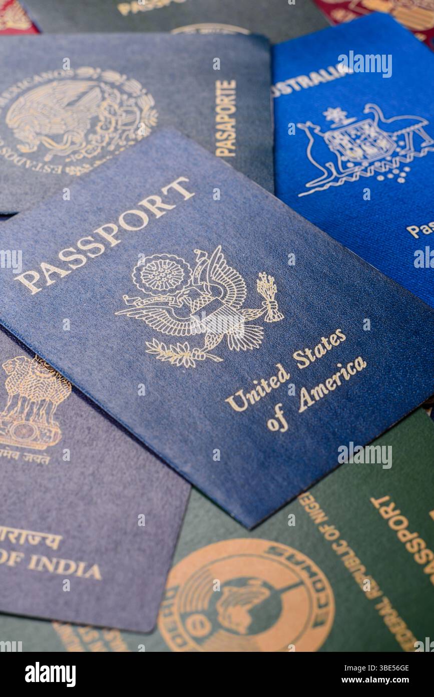 Passports of citizens of different countries of the world, background ...