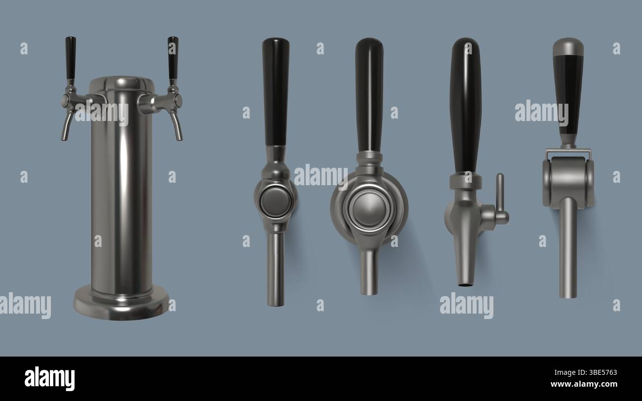 Bar tap. Beer handle equipment. 3D alcohol metal pump. Machine faucet ...