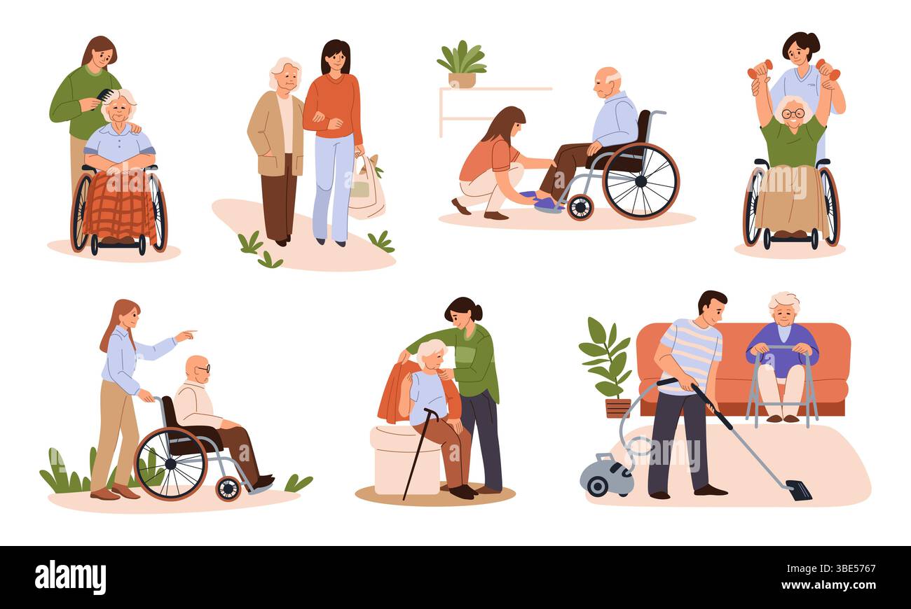 Volunteer helps to elder person. Senior nurse caring of senior with ...