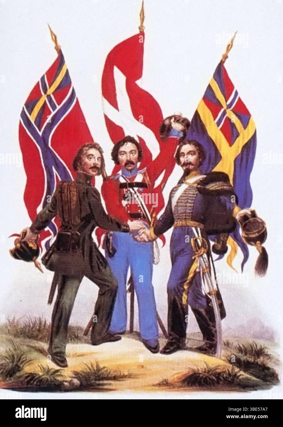 SCANDINAVISM Undated century poster showing soldiers and flags from ...